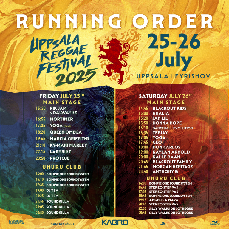 Spelschema/Running Order - Uppsala Reggae Festival